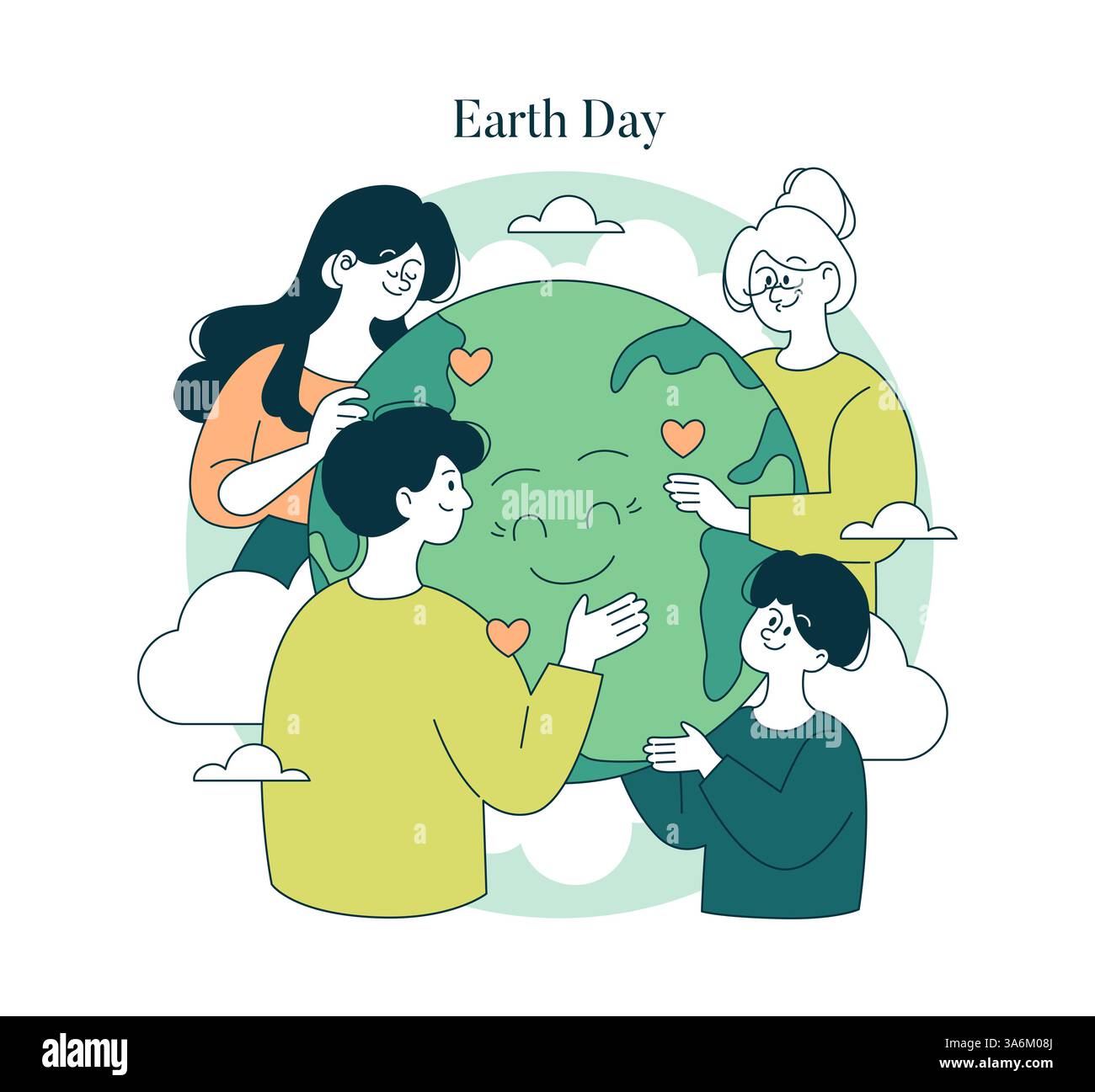 Earth Day illustration. People show love and care for the planet by ...