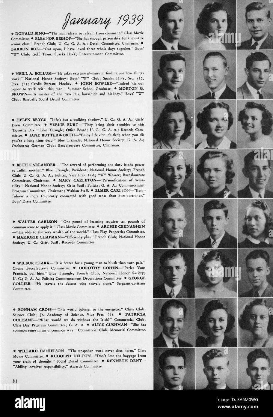 The 1939 wahian yearbook highlights washburn high schools students hi-res stock photography and ...
