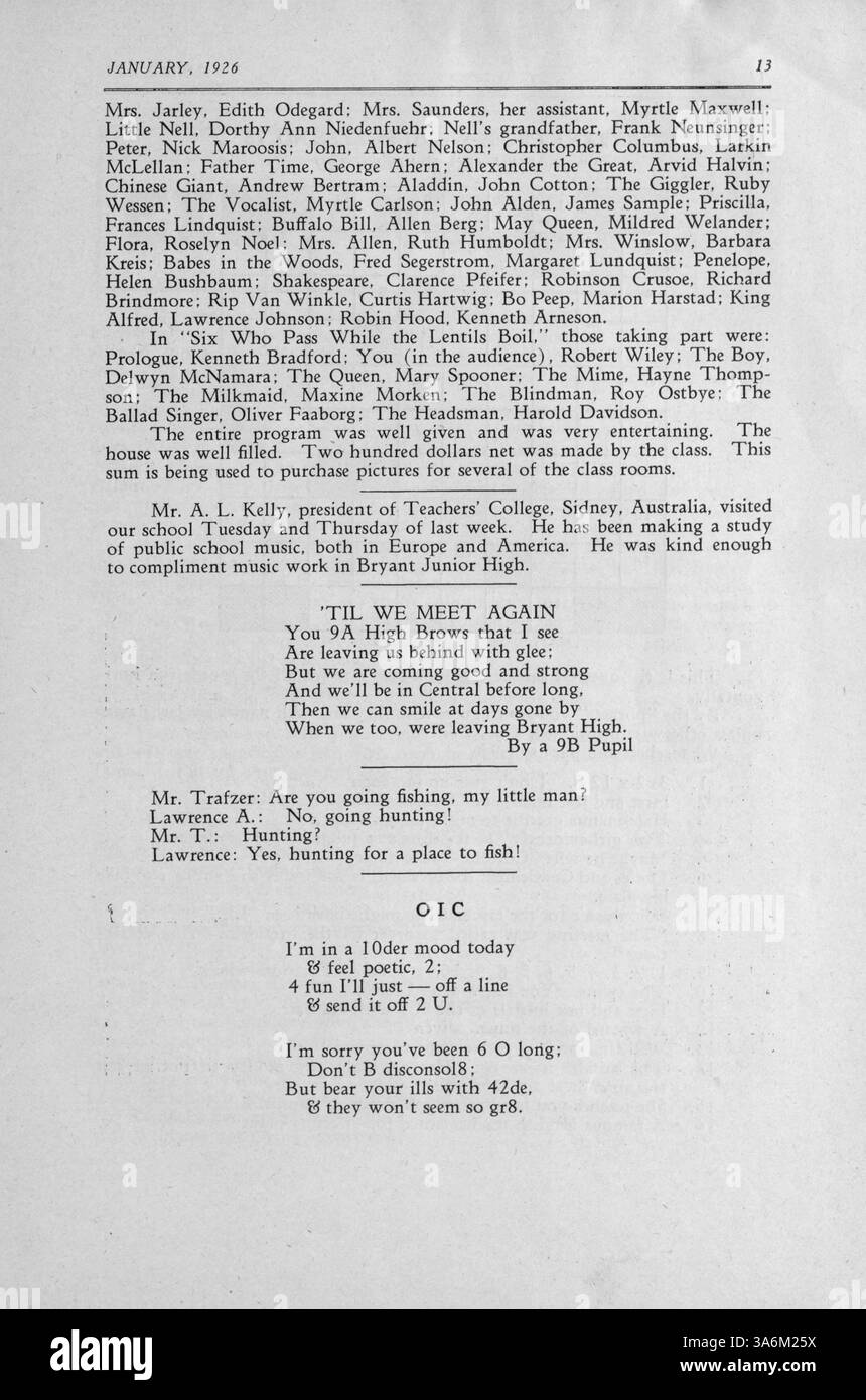 The January 1926 edition of the Bryant Jr. High Yearbook highlights the ...