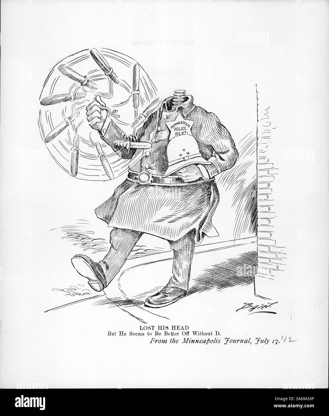 This cartoon shows the Minneapolis Police Department with its head ...