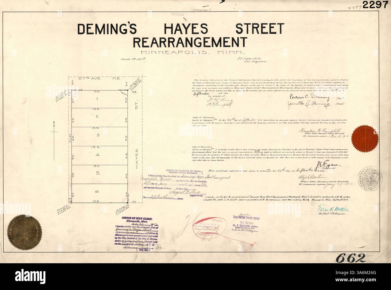 This map shows the rearrangement of Deming's Hayes Street, indicating ...