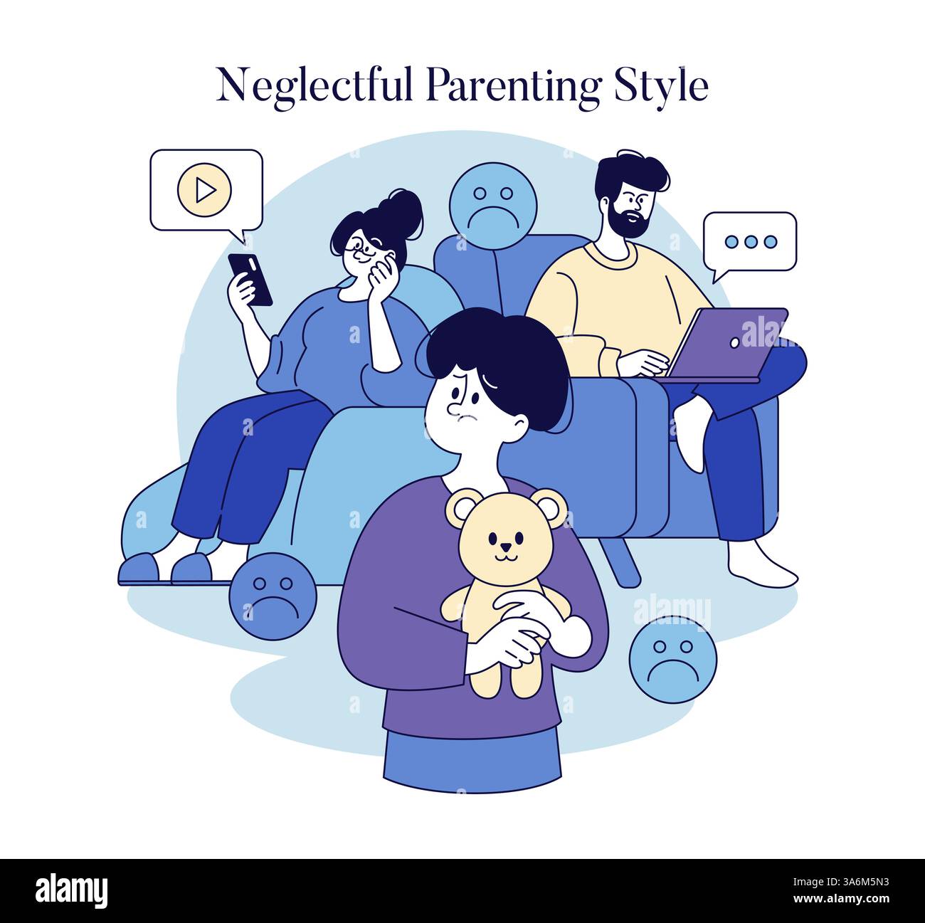 Neglectful parenting style illustrated through a child holding a teddy ...