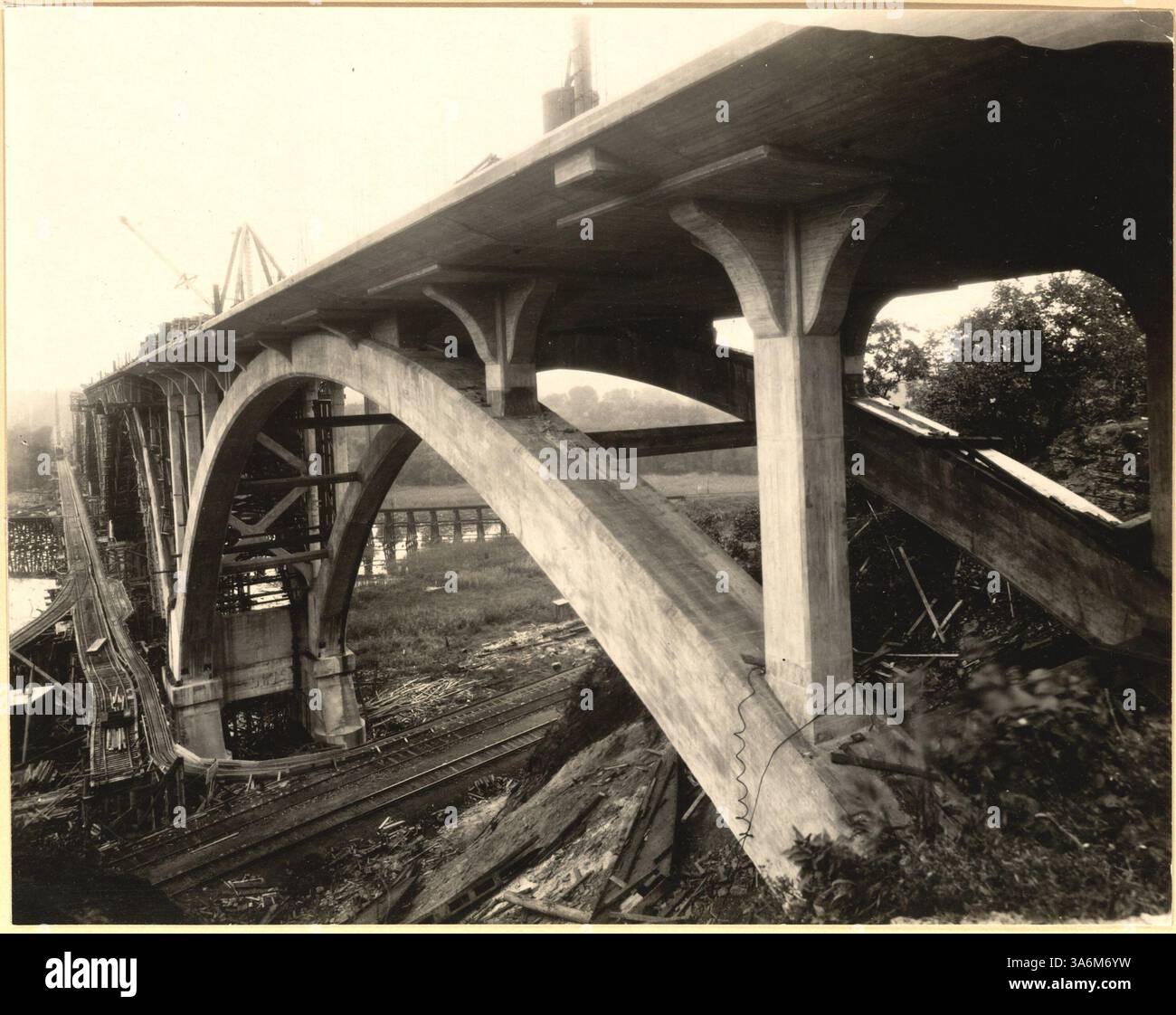 This photograph captures the construction process of the Mendota Bridge ...