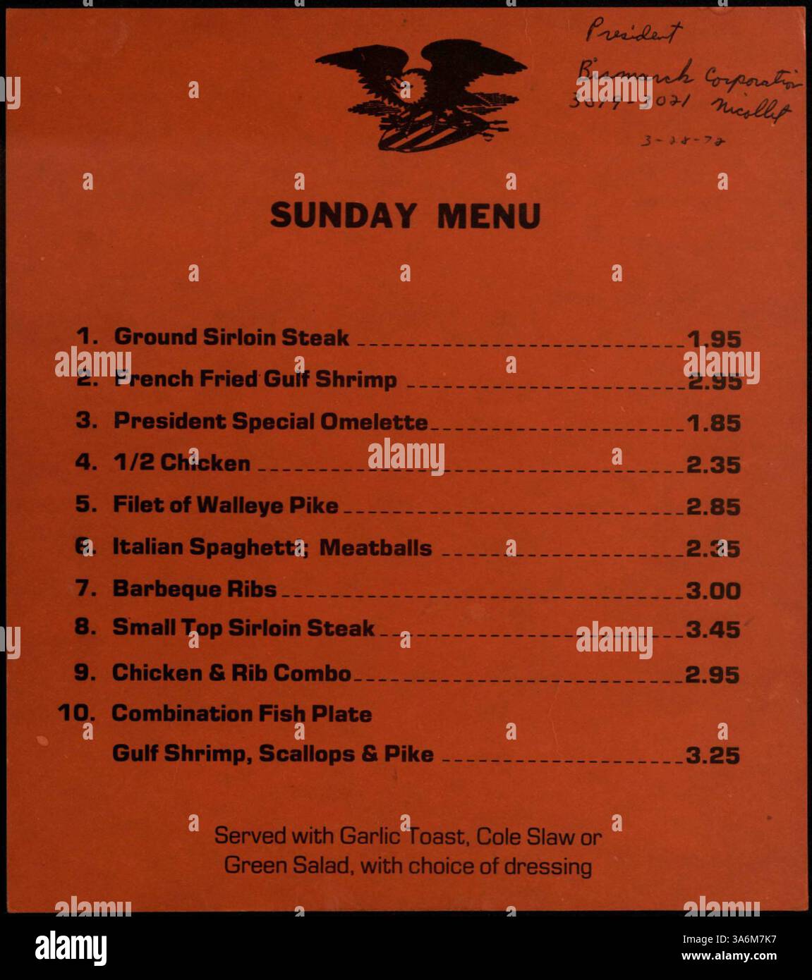 The President Cafe Sunday Menu card from Hennepin County Library ...