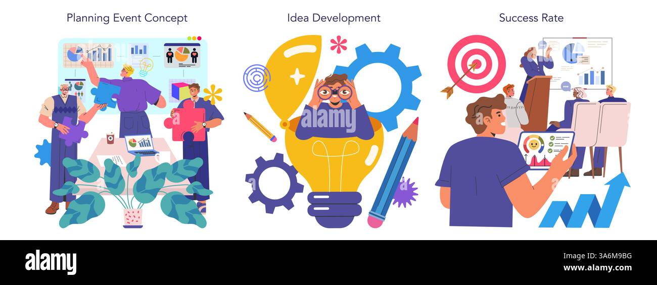 Event agency illustration focusing on planning and executing events. It ...