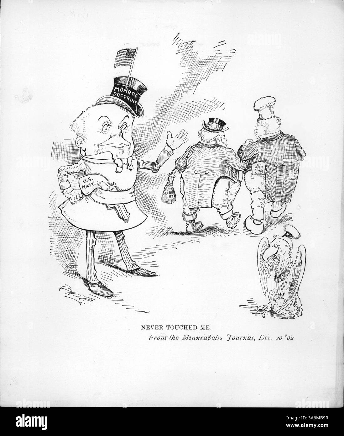 This political cartoon depicts the Monroe Doctrine with the U.S. Navy ...