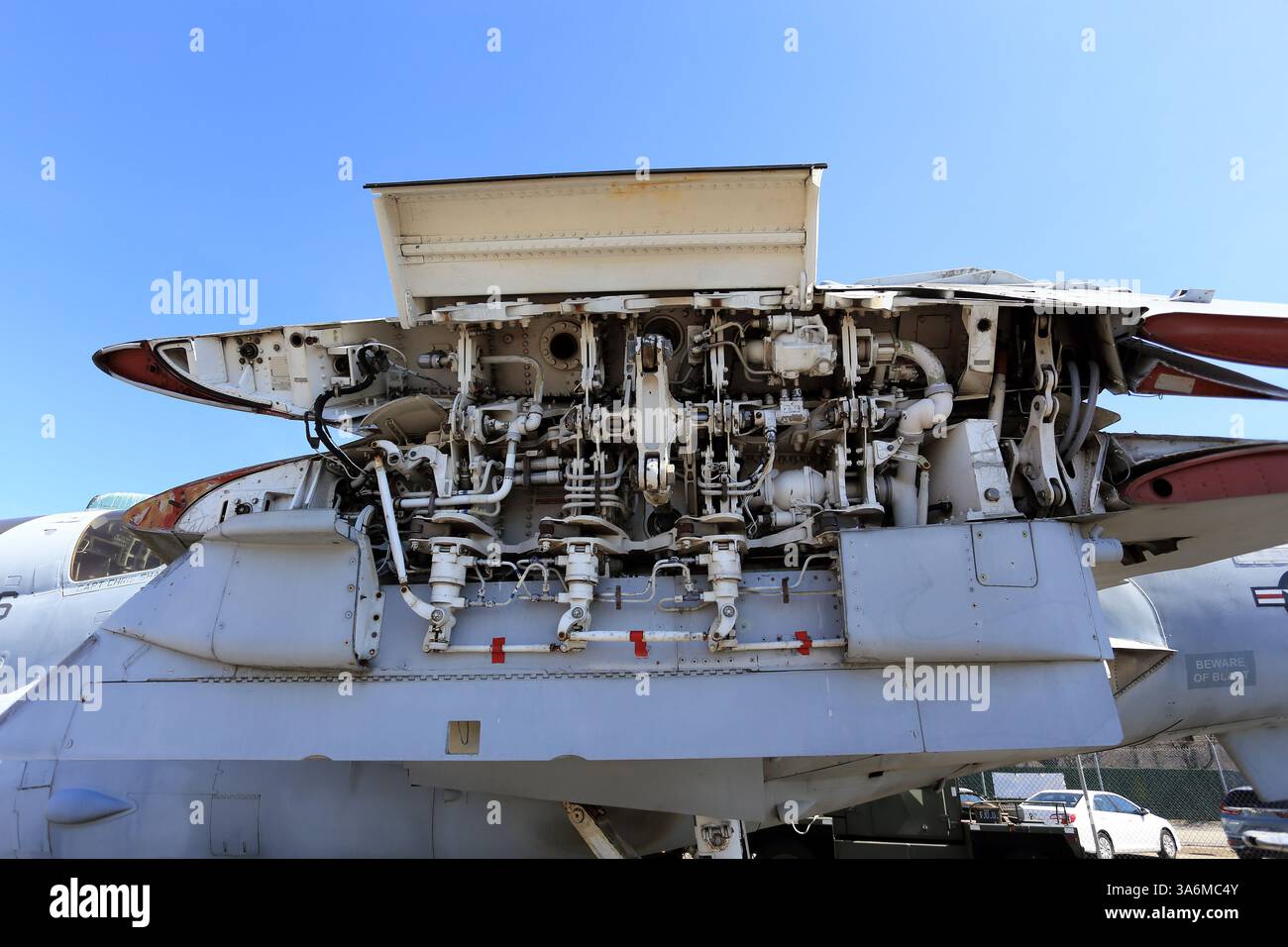 Hydraulic system inside the folded wing of an EA-6B Prowler electronic ...