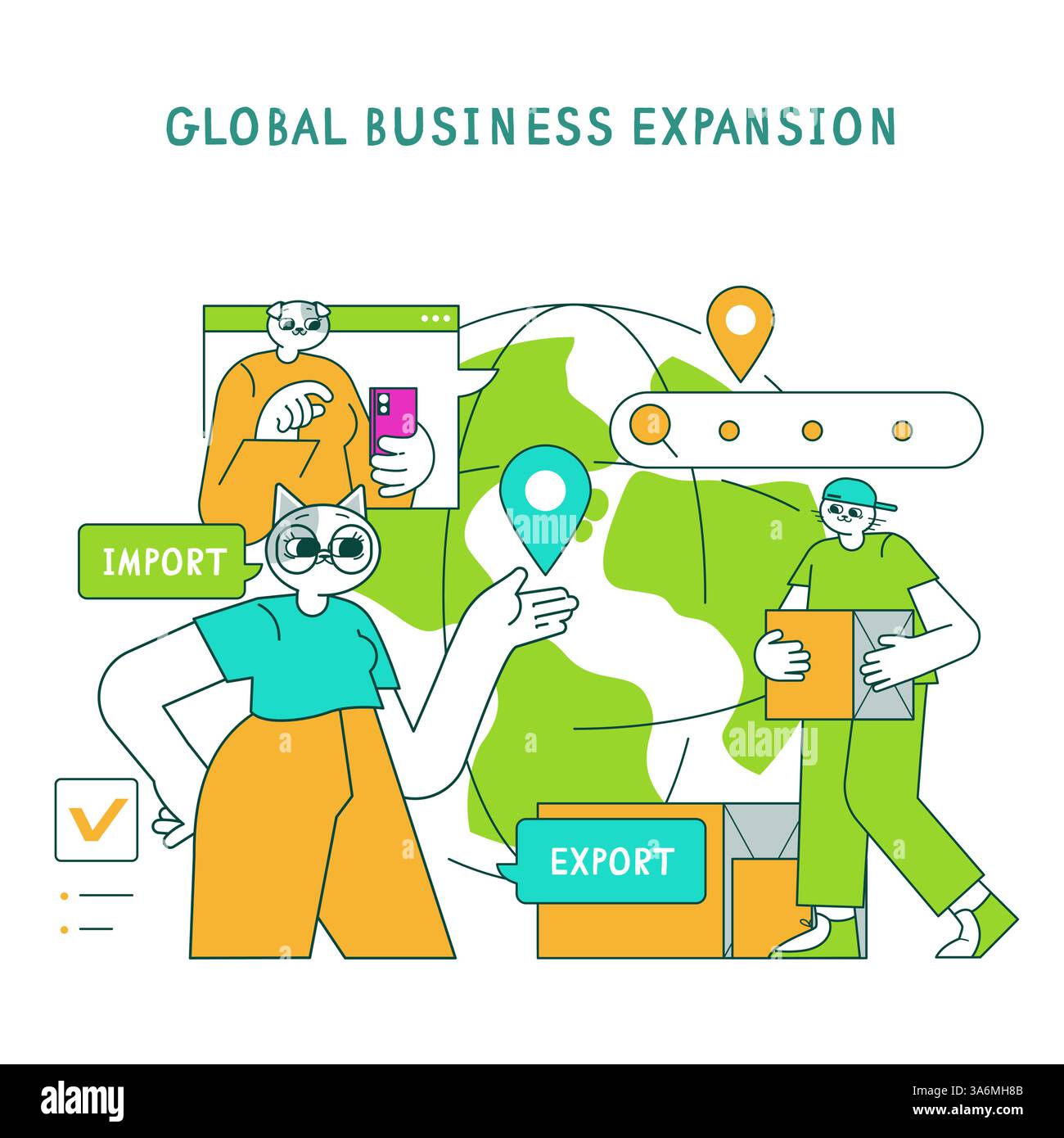 Global business expansion concept with a focus on import and export ...
