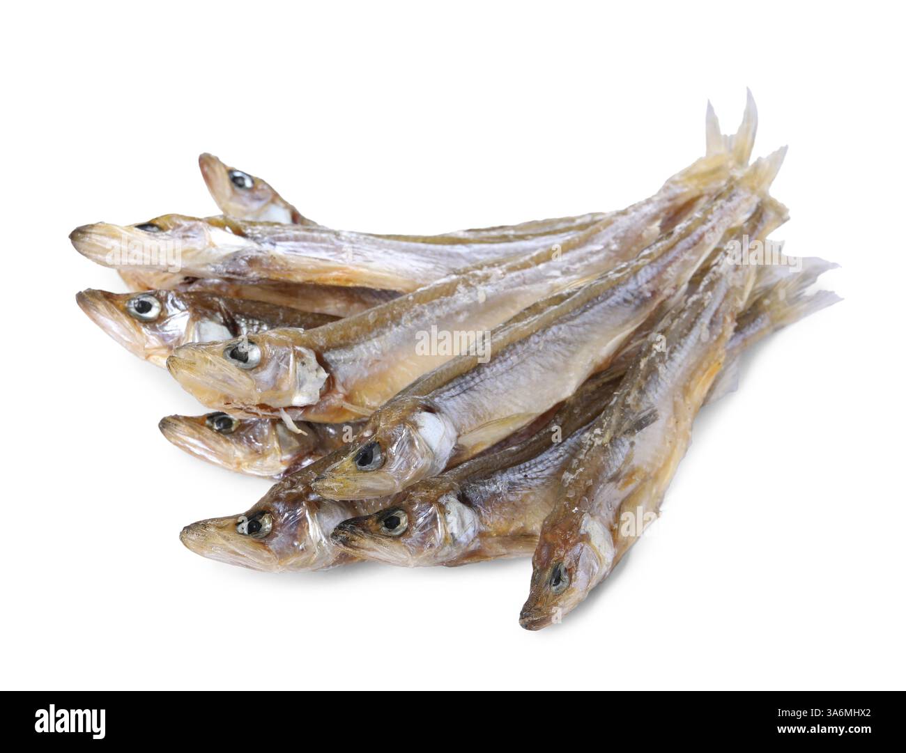 Dried salted smelt fish isolated on white Stock Photo - Alamy