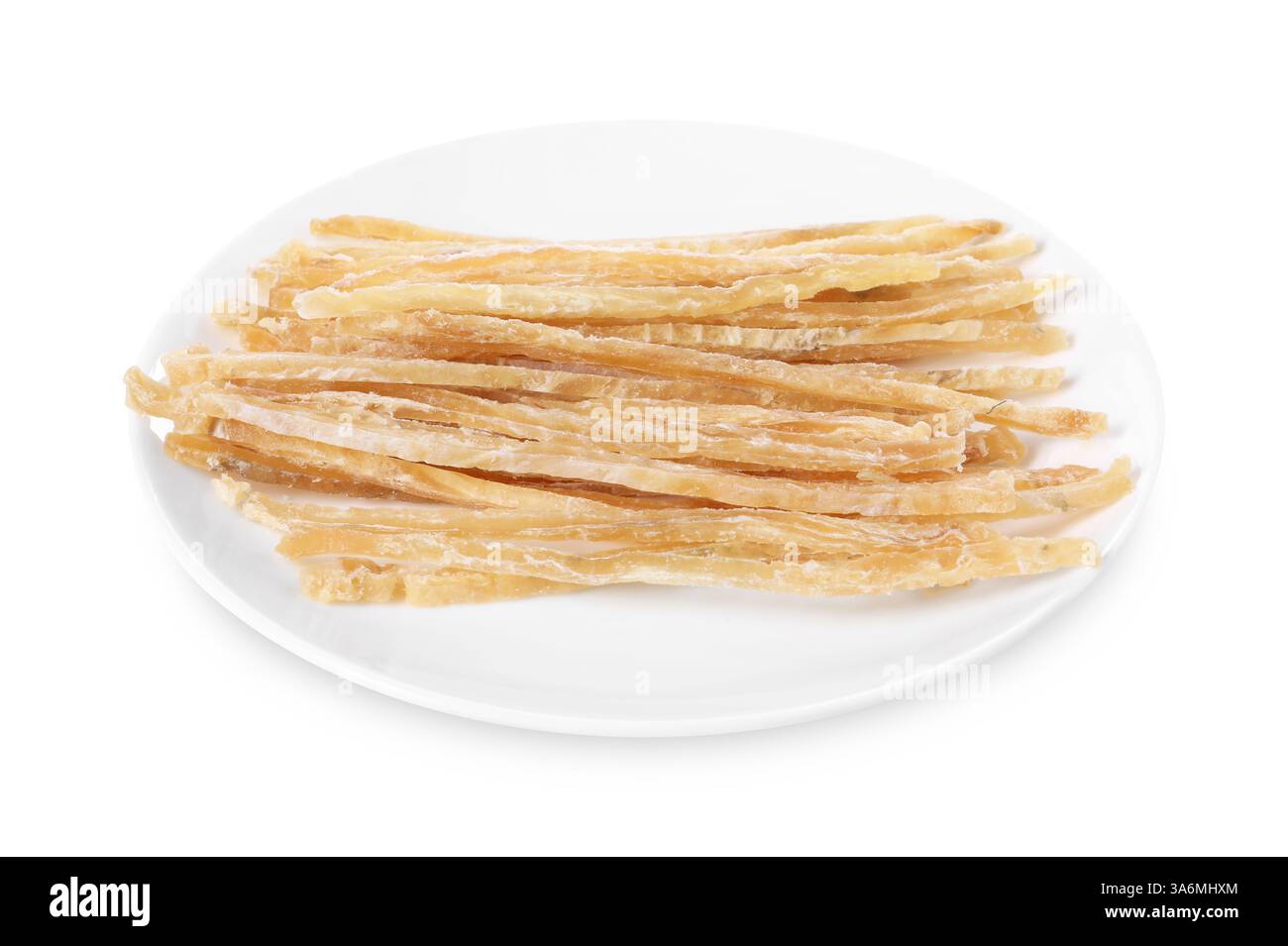 Dried shredded fish snack isolated on white Stock Photo - Alamy