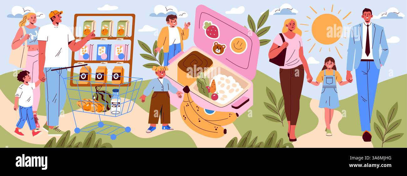 Family breakfast scene illustrating a joyful morning routine. Parents ...