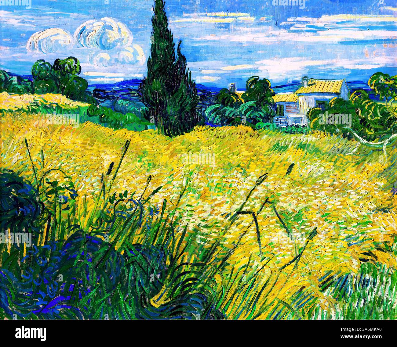 Green Wheat Field with Cypress by Vincent van Gogh, 1889 – Famous Impressionist Landscape ...