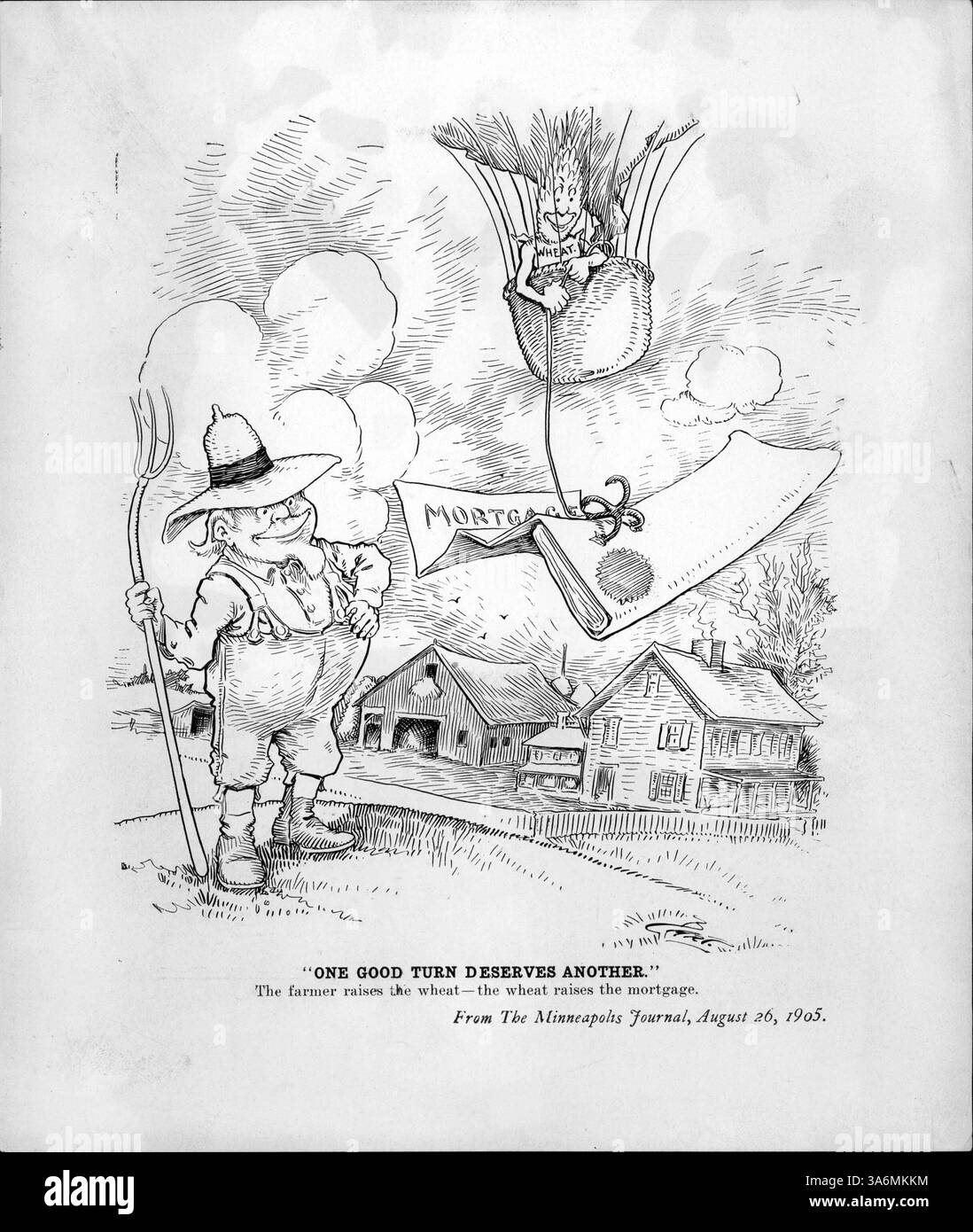 This cartoon features a hot air balloon carrying wheat that helps to ...