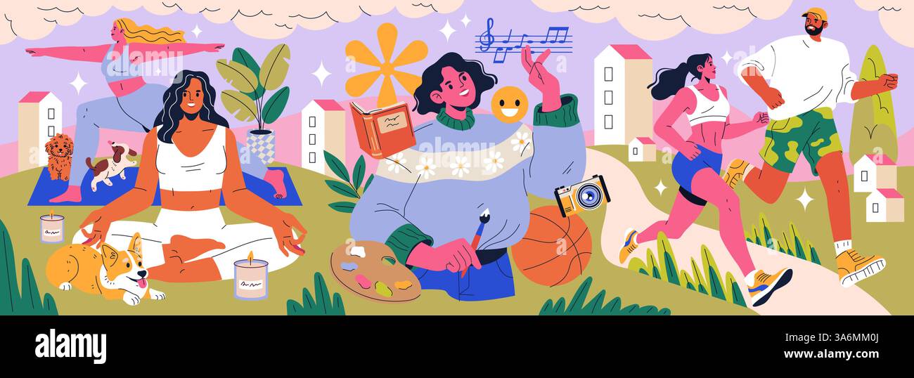 Dopamine Hobbies illustration. Enjoyable activities that promote well ...