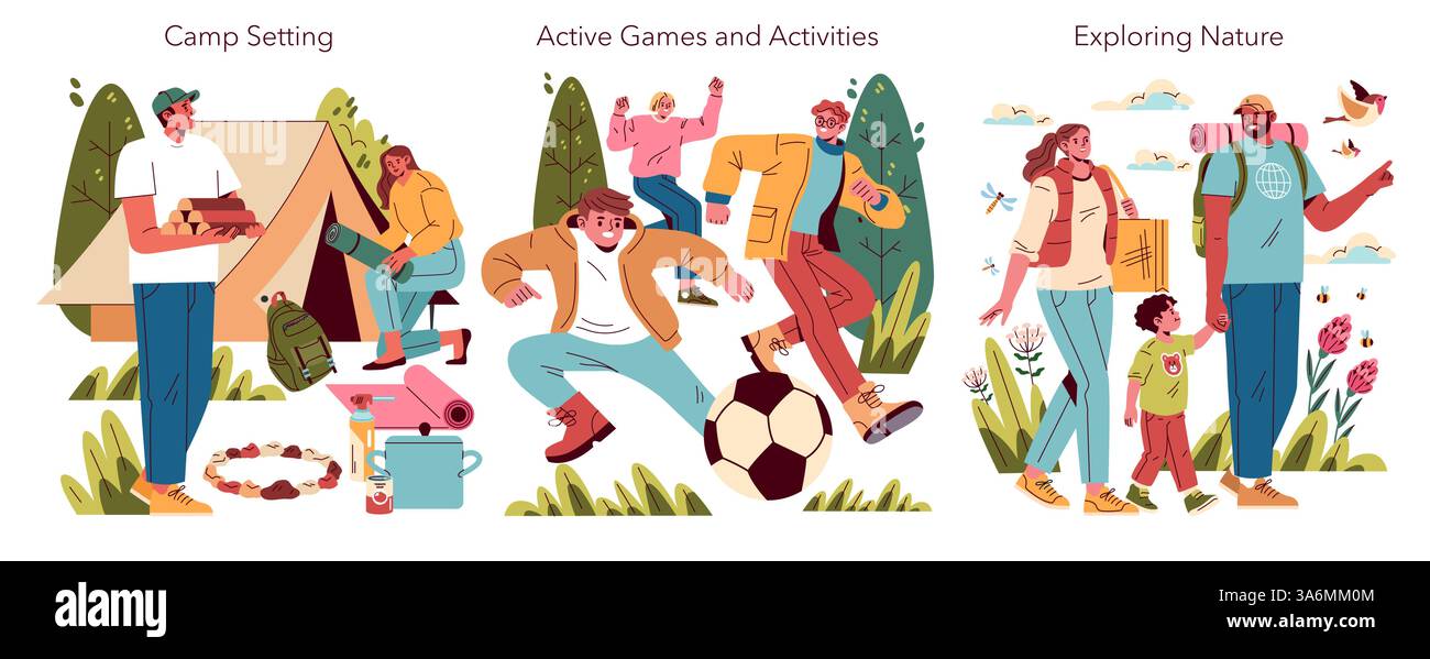 Family camping experience showcasing various activities. Engaging ...