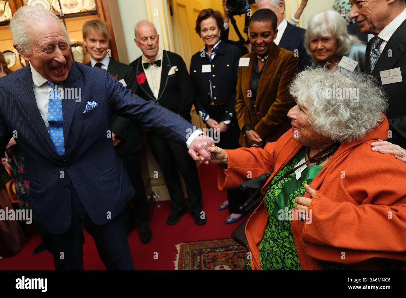 King Charles III with Miriam Margolyes during a reception at Clarence House, London, for authors ...