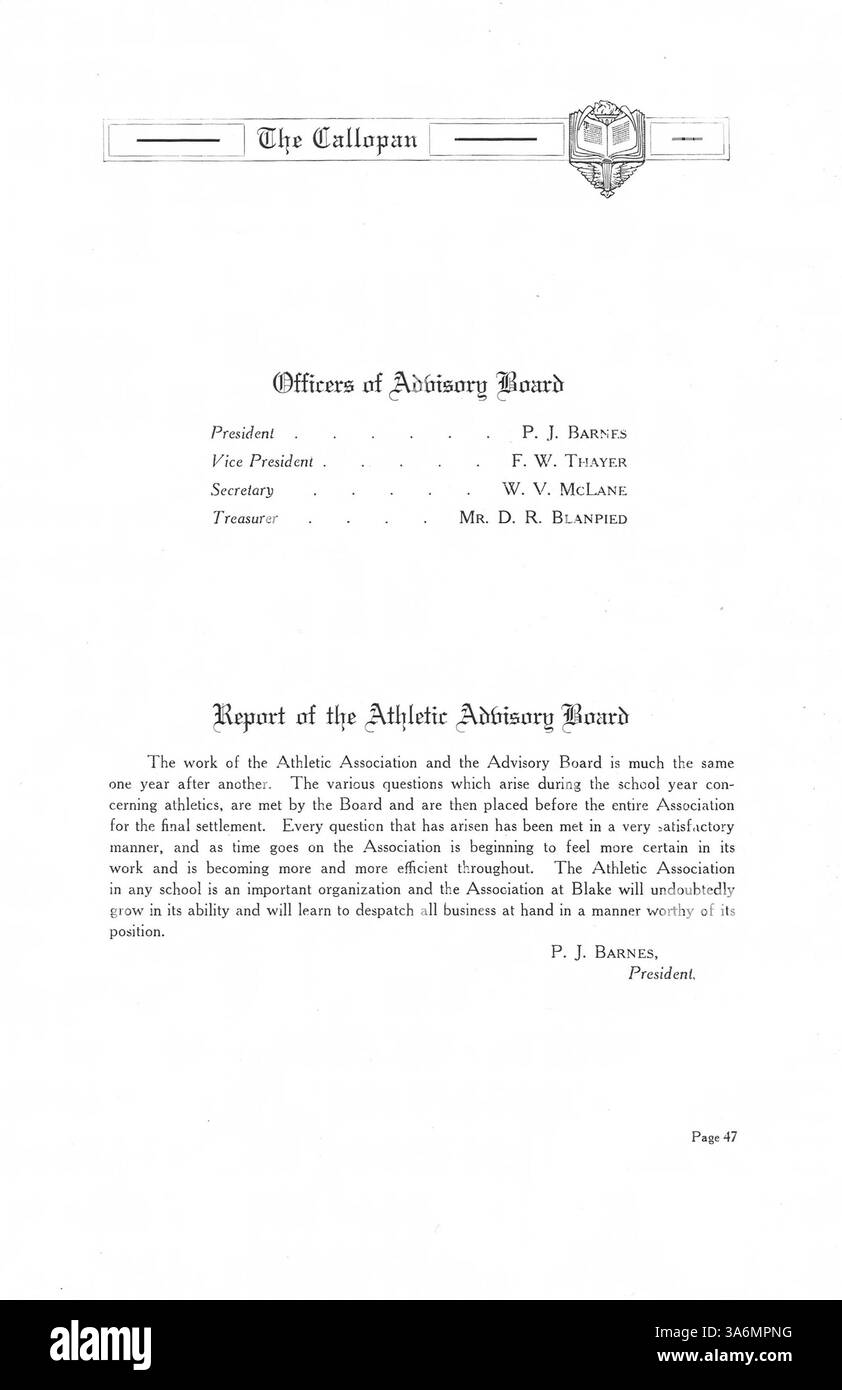 Blake School's 1915 yearbook, 'The Callopan', highlights events, students, teachers, clubs, and ...