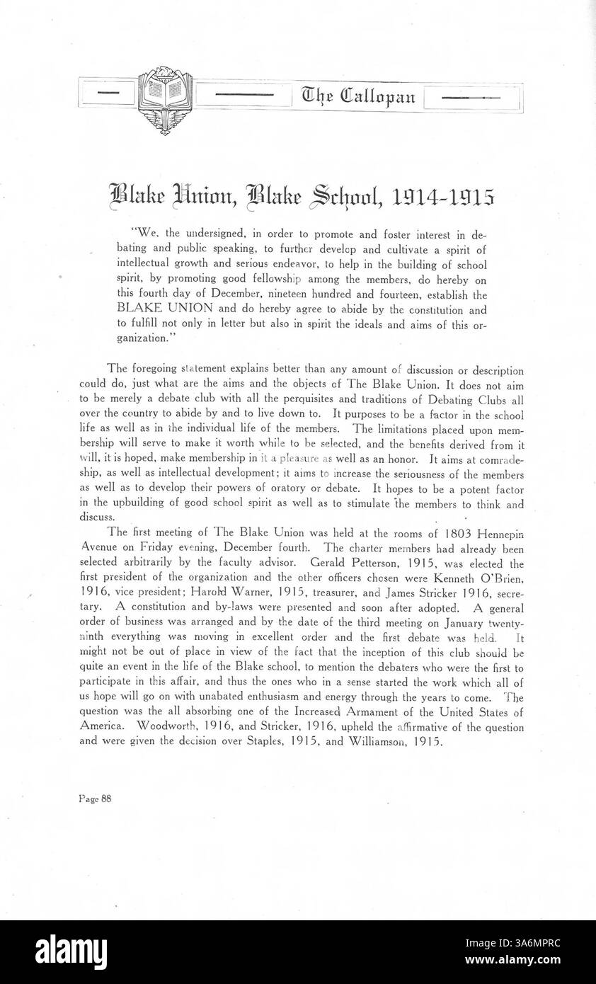 Blake School's 1915 yearbook, 'The Callopan', highlights key moments of the 1914-1915 academic ...