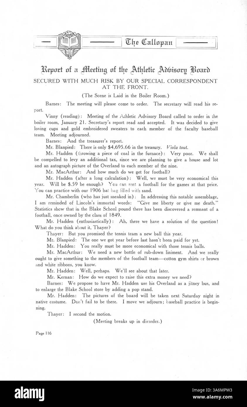 This 1915 edition of Blake Yearbook, The Callopan, highlights the student body, athletics ...