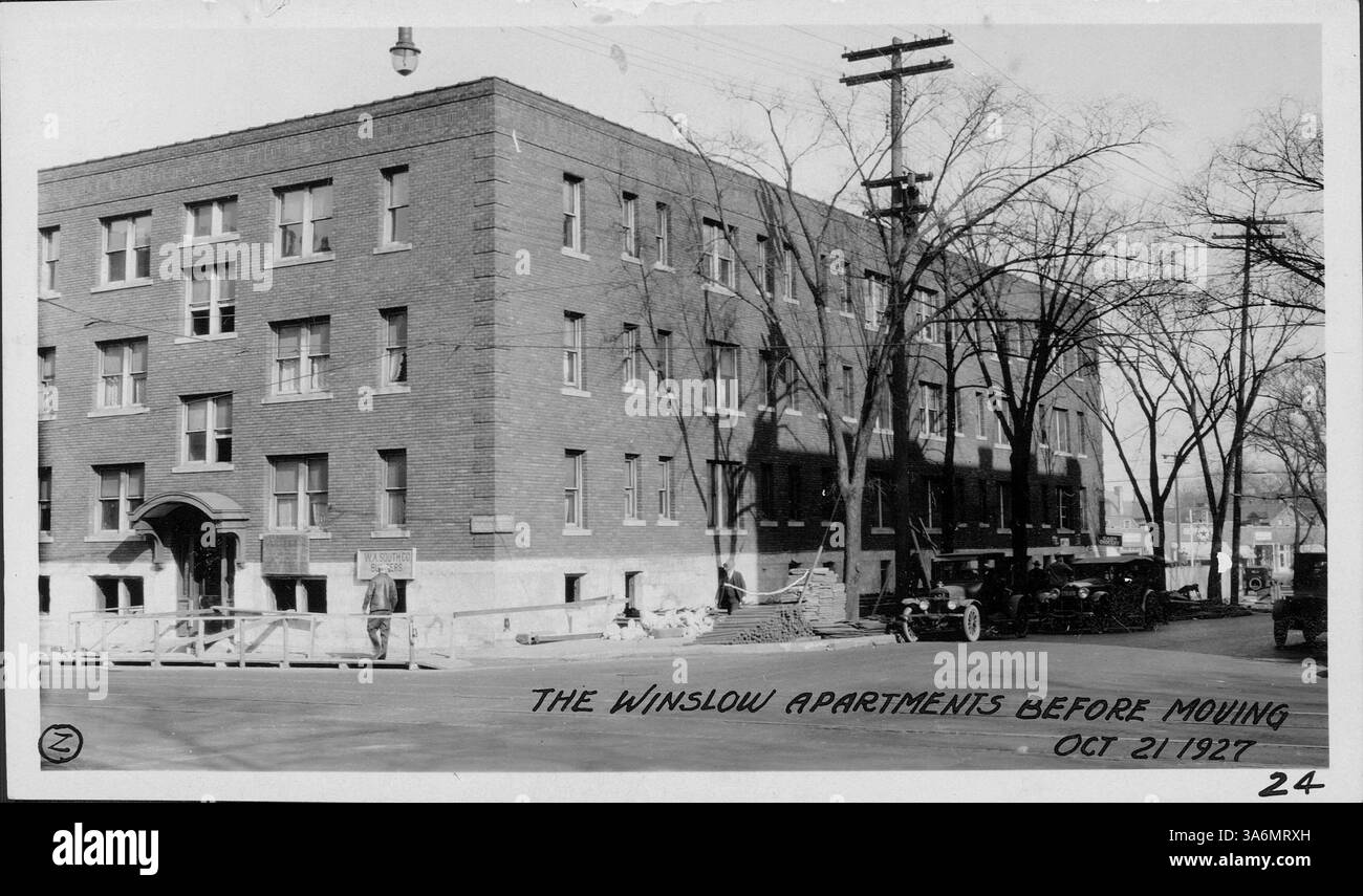 This image depicts the Winslow Apartments building being moved as part ...