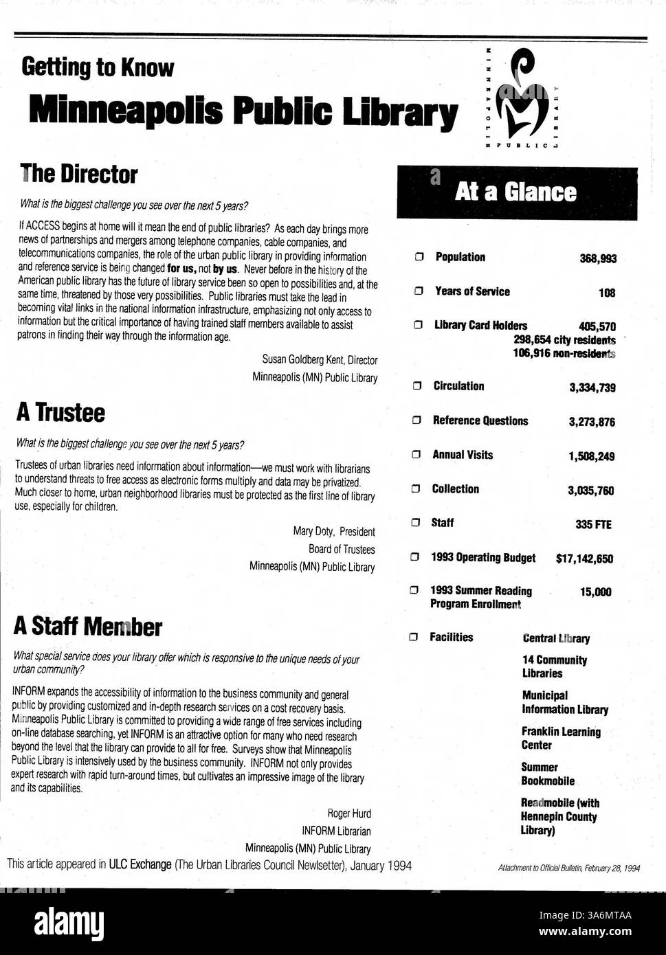 This weekly bulletin from 1994 serves as a communication tool for ...