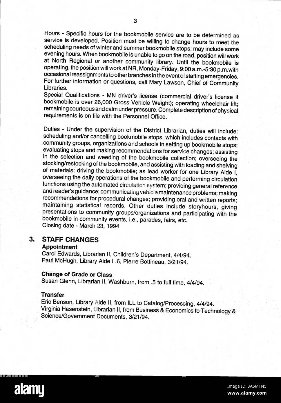 This weekly bulletin from 1994 for Minneapolis Public Library staff ...