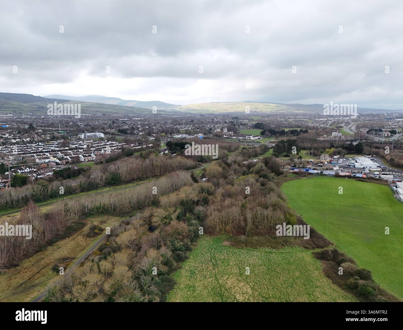 Dublin, Ireland - 22nd March 2025 - Aerial image of fields and trees in ...