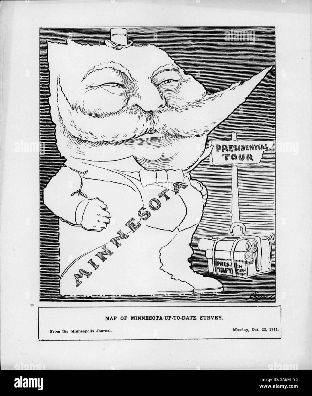 This map of Minnesota features a caricature of President Taft, with his ...