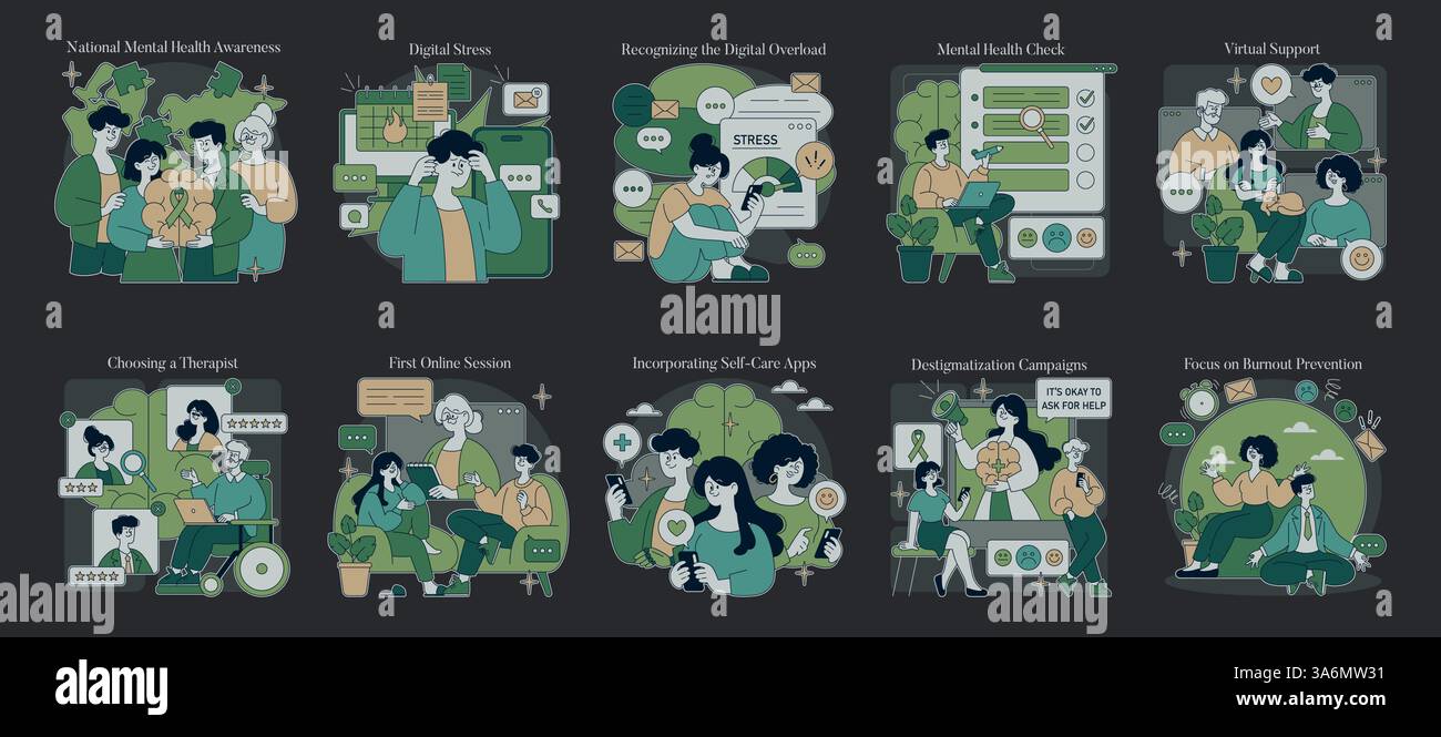 National Mental Health Awareness illustration. Highlights the ...