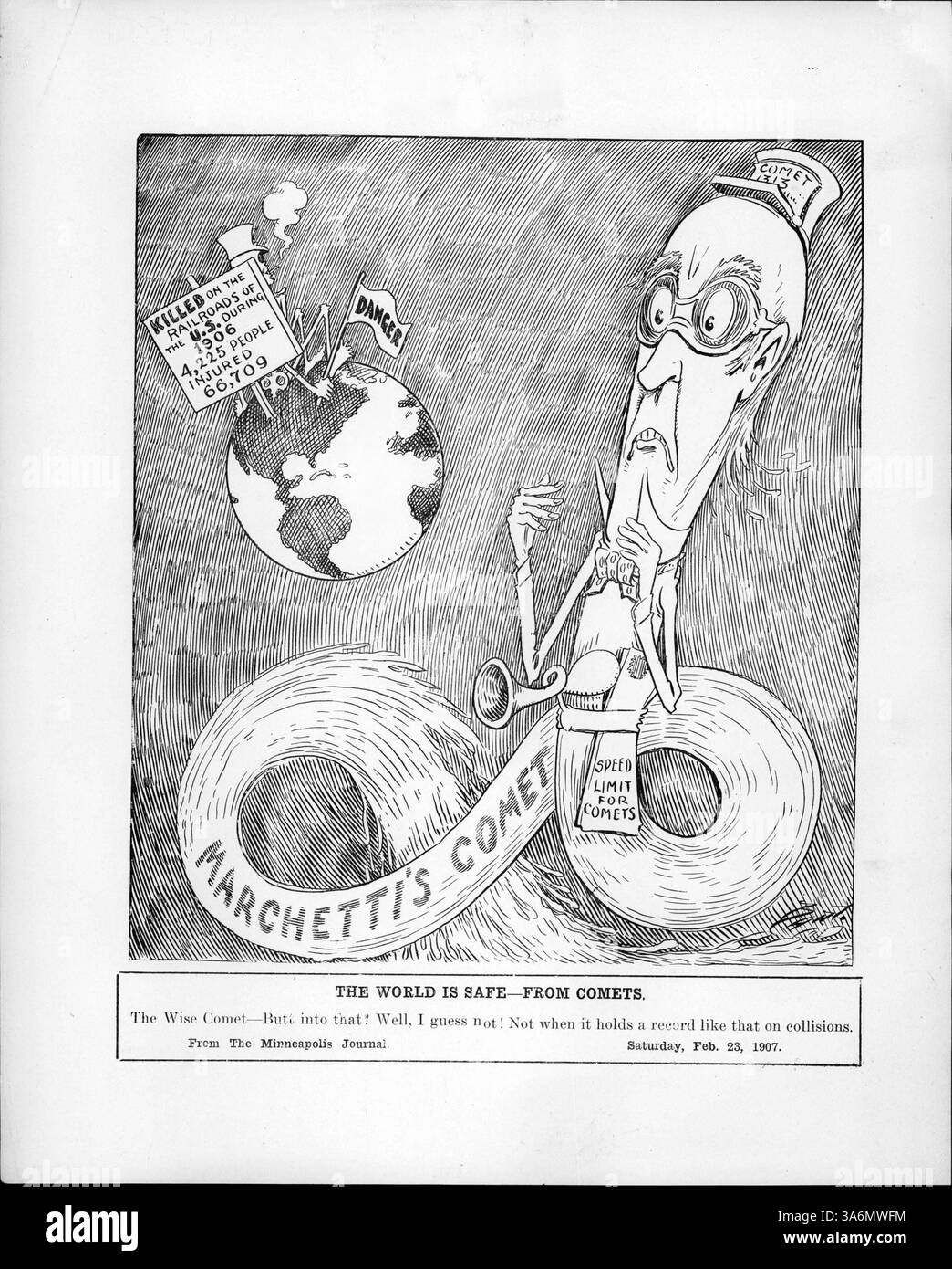 A cartoon depicting a comet swerving away from Earth, humorously ...