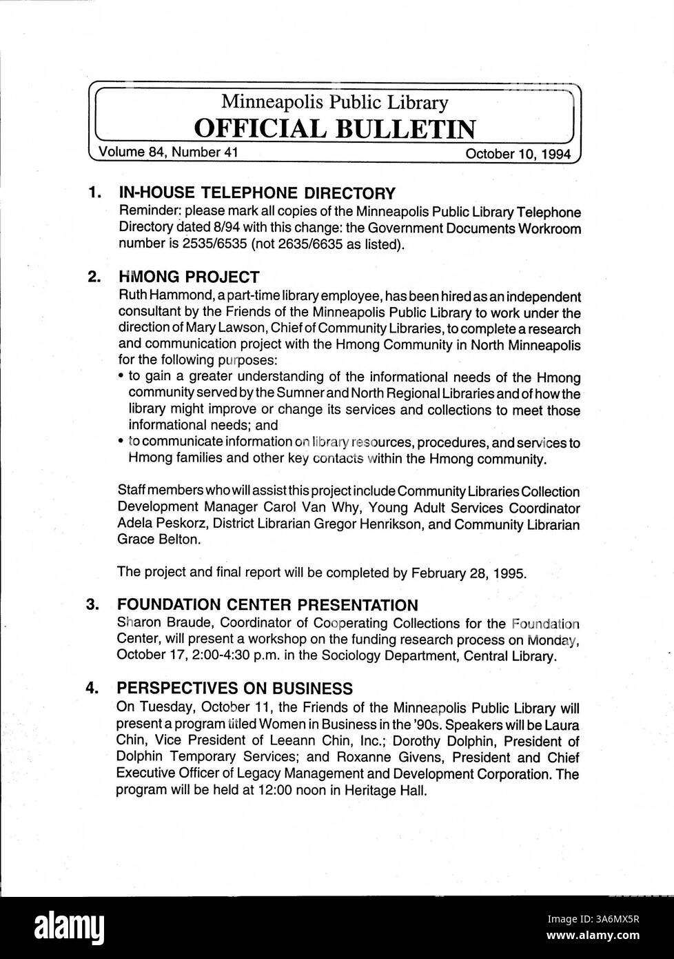 The Minneapolis Public Library Official Bulletin 1994 provided weekly ...