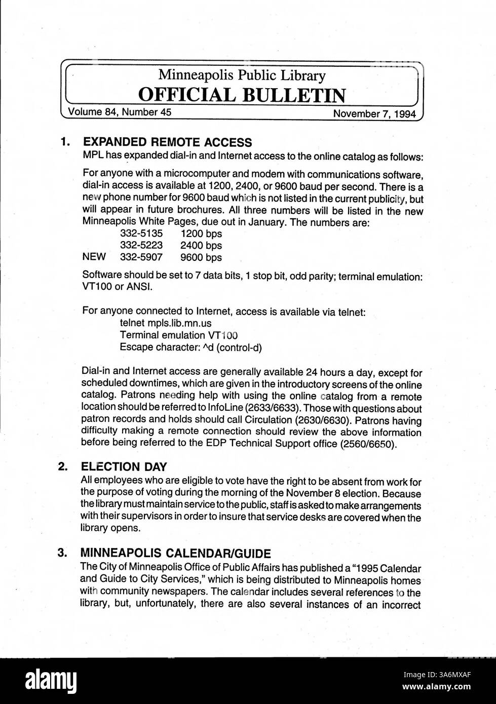 The Minneapolis Public Library Official Bulletin 1994 was an essential weekly resource for staff ...