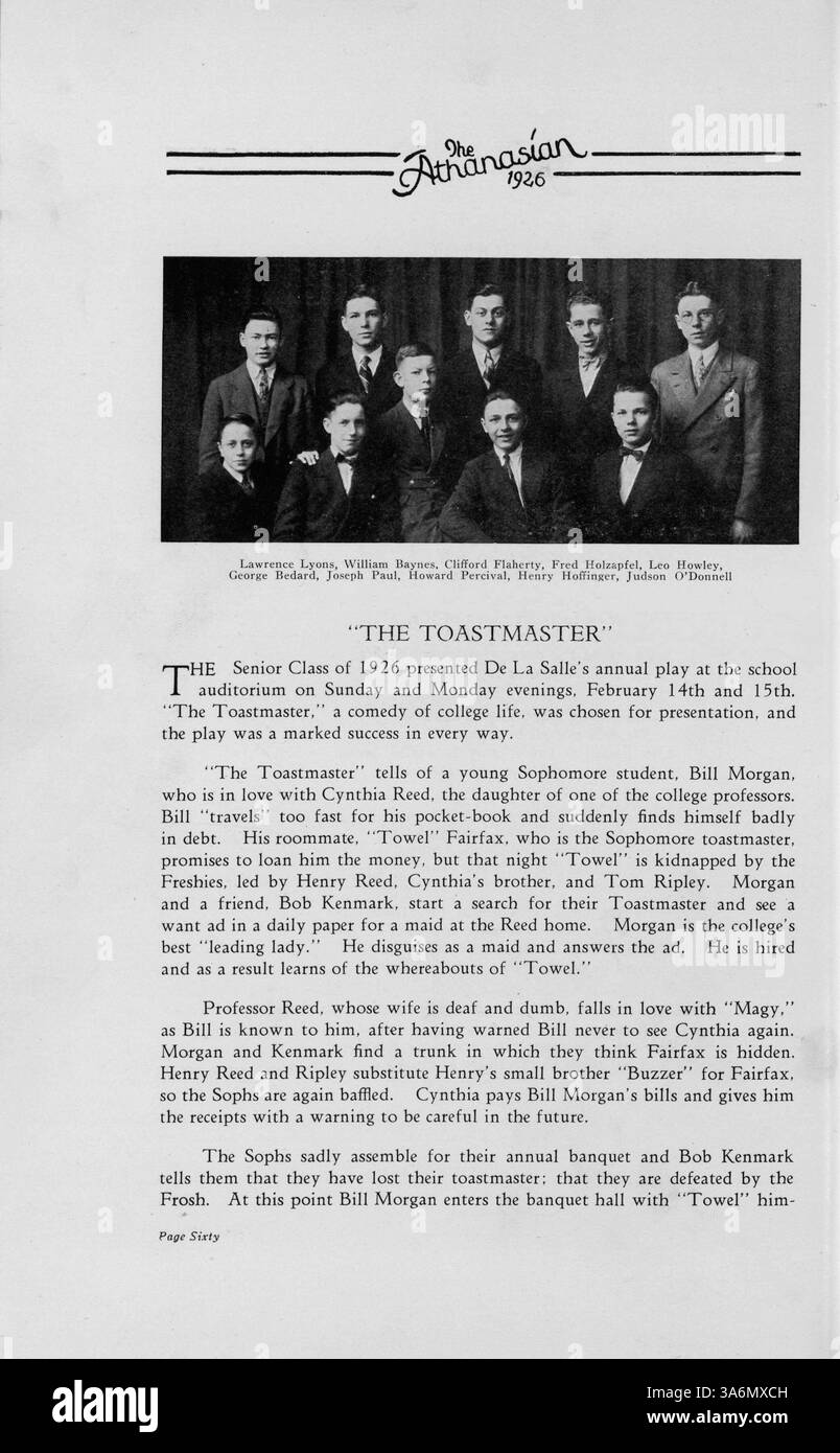 The 1926 Athanasian yearbook from De La Salle High School captures ...