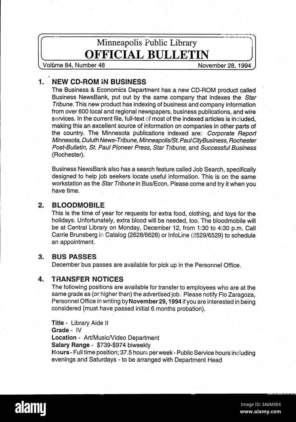 The Minneapolis Public Library Official Bulletin 1994 was a staff ...