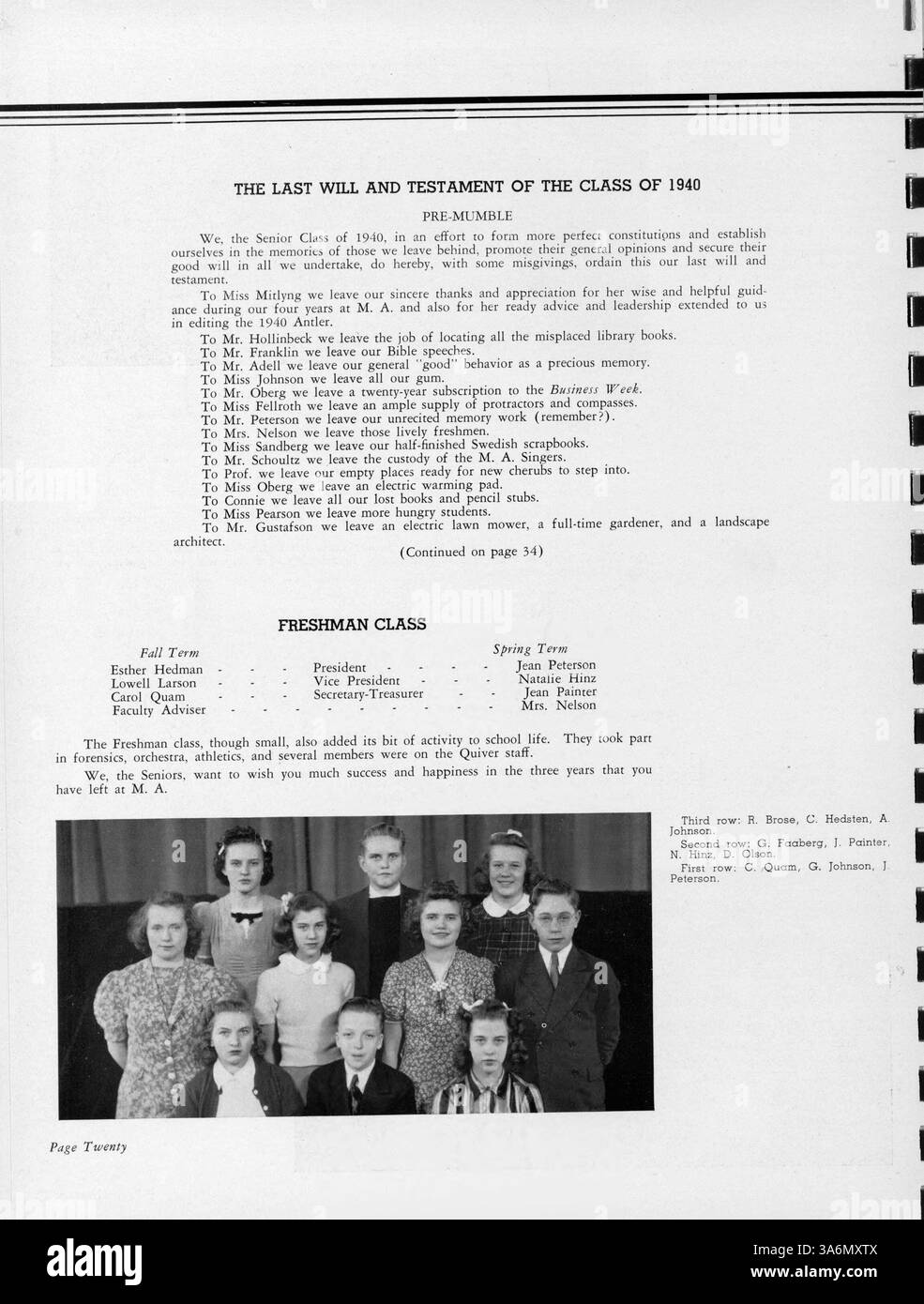 Minnehaha Academy's 1940 Antler yearbook features student and faculty portraits, sports teams ...