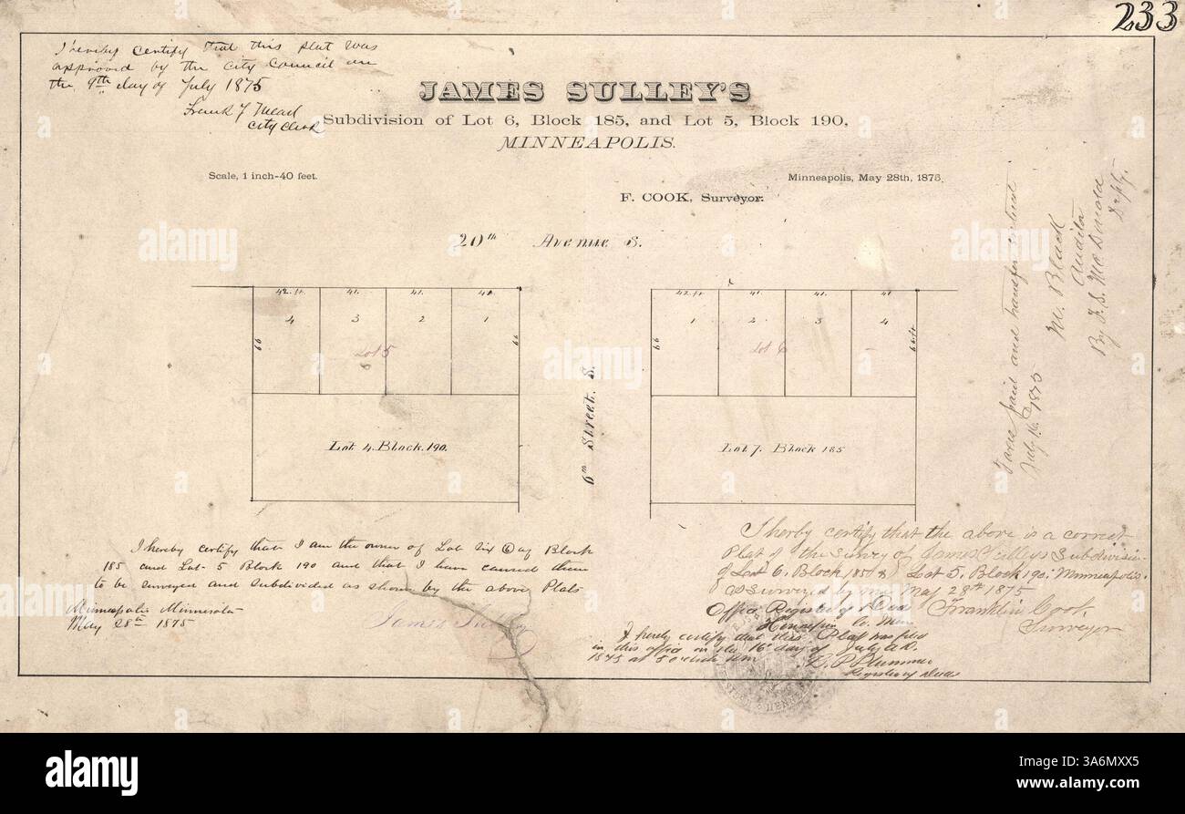 This document shows James Sulley's subdivision of Lot 6, Block 185, and ...
