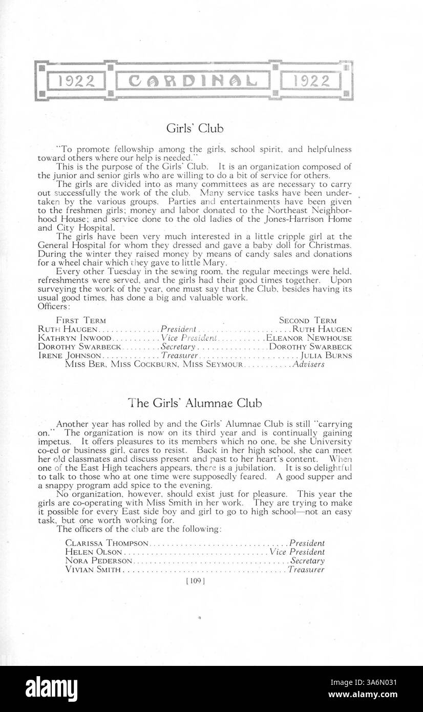 'The Cardinal' yearbook from East High School, 1922, highlights student life, athletics, school ...