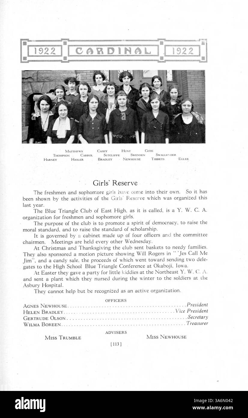The 1922 edition of 'The Cardinal' yearbook from East High School ...