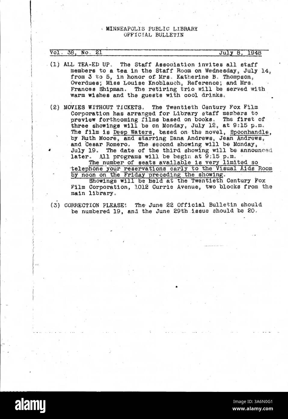 The 1948 Minneapolis Public Library Official Bulletin provides updates ...