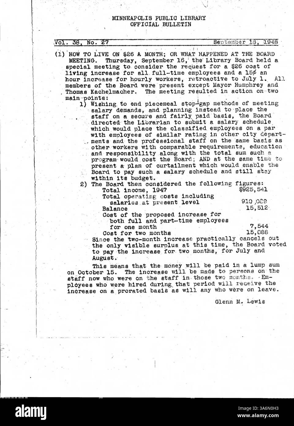 This 1948 Minneapolis Public Library Official Bulletin is a weekly communication for employees ...