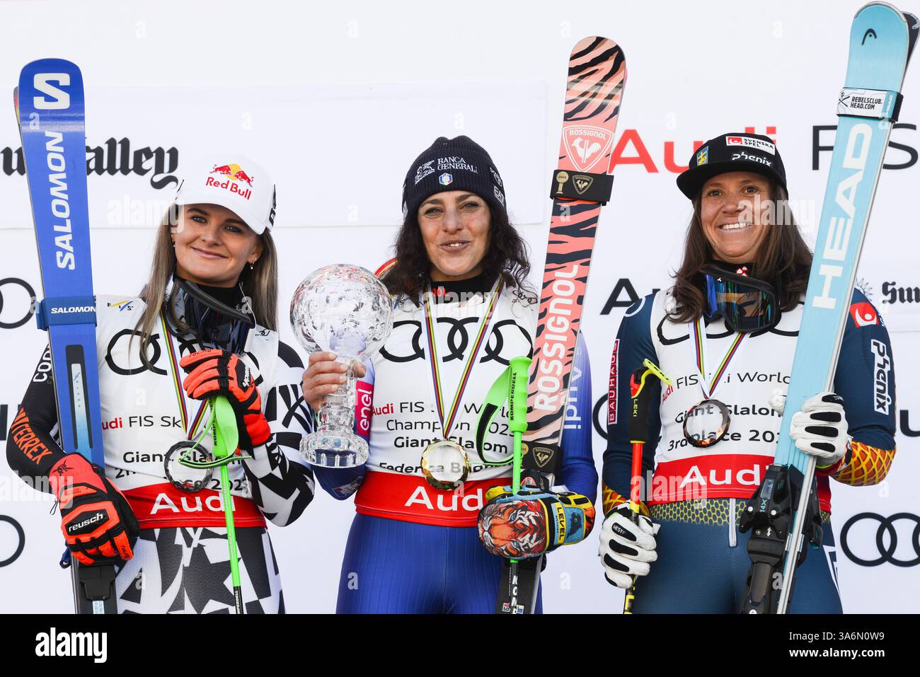Sun Valley, Idaho, USA. 25th Mar, 2025. The top three ski racers in the ...
