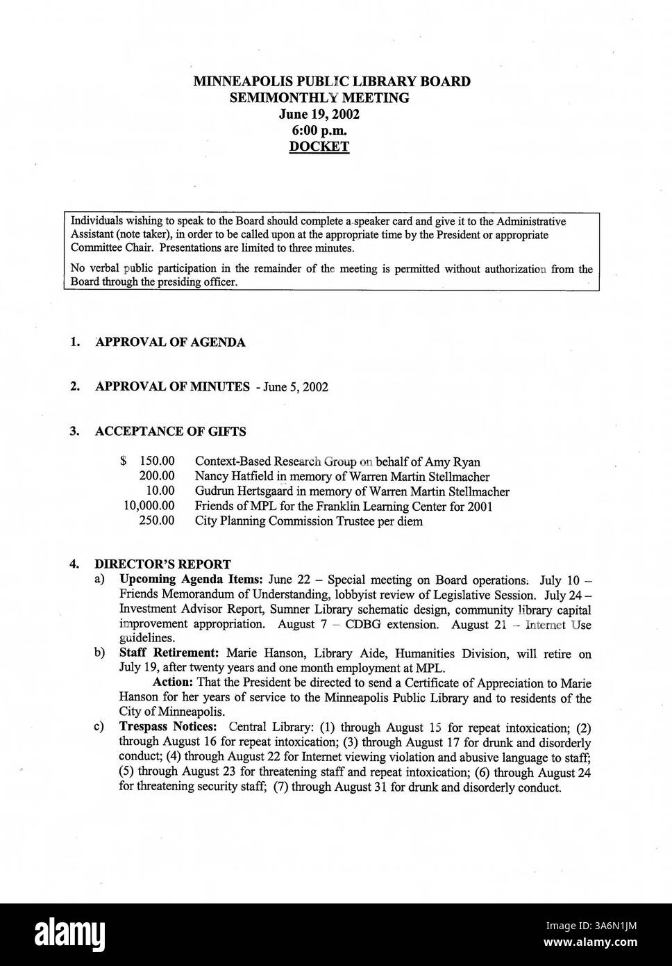 The 2002 meeting minutes of the Minneapolis Public Library Board of ...