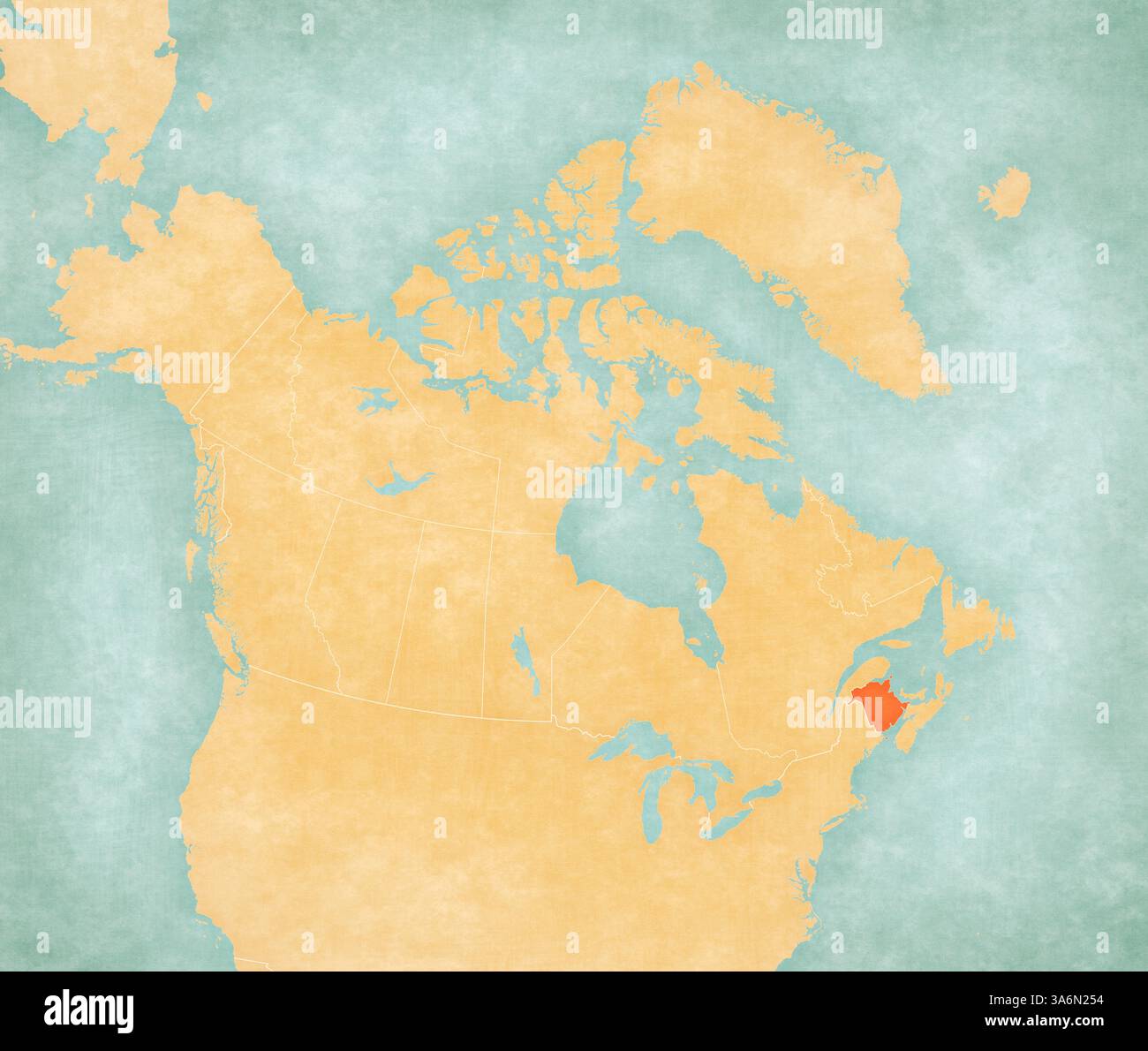 New Brunswick on the map of Canada in soft grunge and vintage style ...