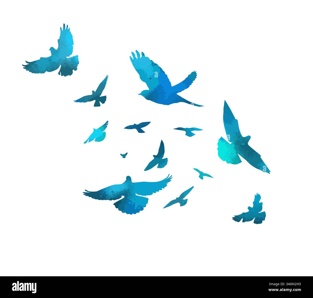 A flock of blue birds. hand drawing. Not AI. Vector illustration Stock ...