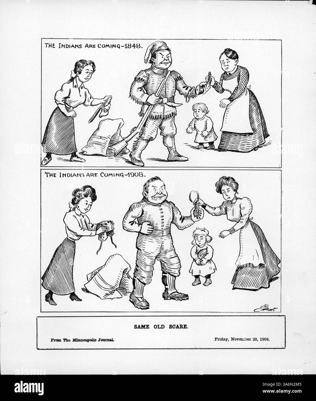 This image shows two panels comparing two portrayals of Native ...