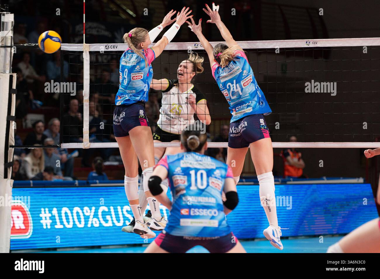 Novara, Italy. 25th Mar, 2025. KHARCHENKO Olena (CS Volei Alba BLAJ) on action During CEV ...