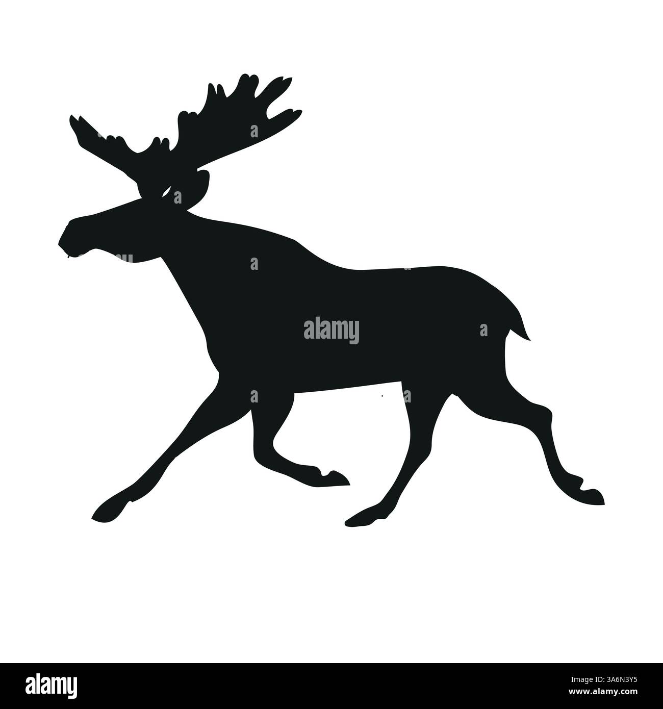 Vector flat hand drawn running moose silhouette isolated on white ...