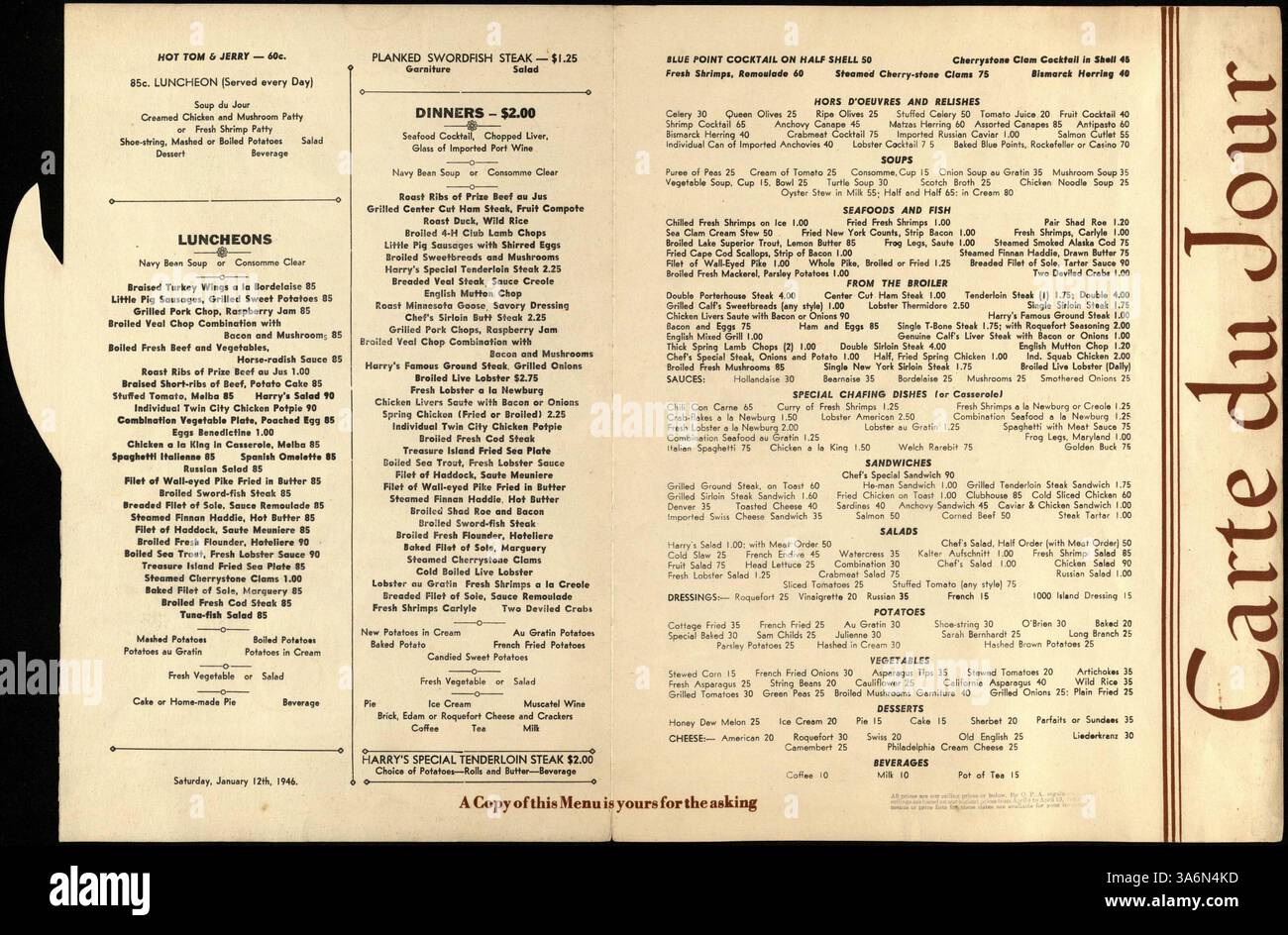 Harrys cafe menu offers a variety of seafood hi-res stock photography ...