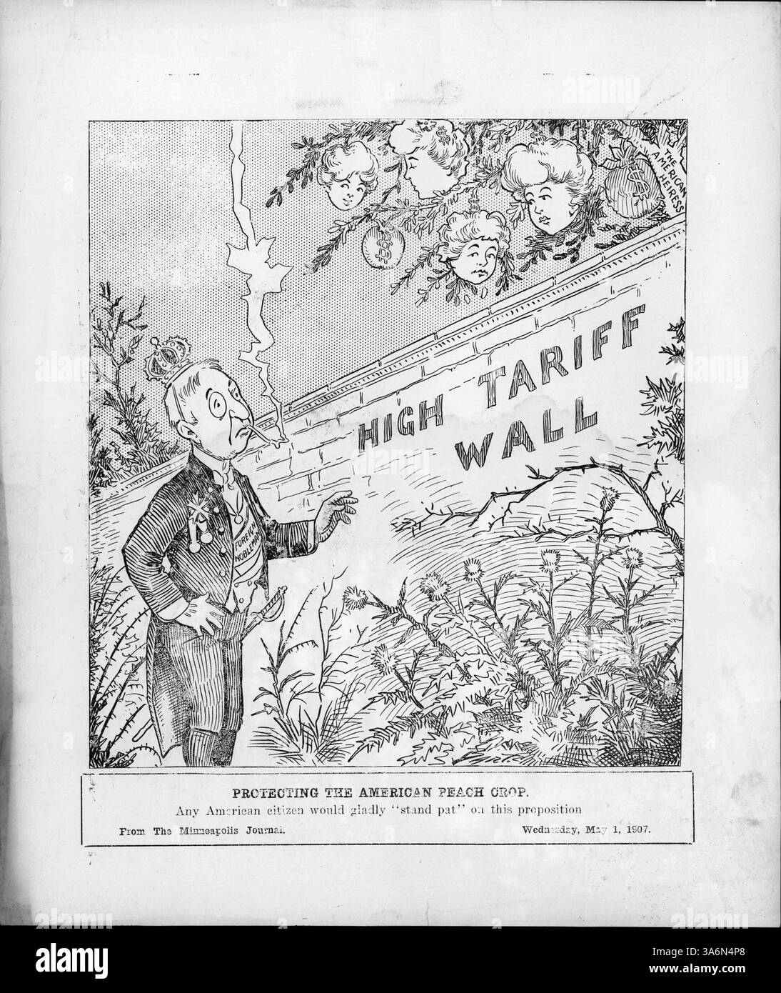 A political cartoon illustrating the protection of the American peach ...