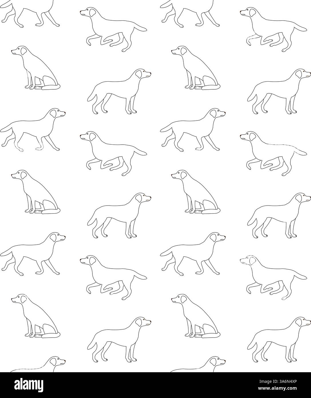 Vector seamless pattern of flat hand drawn outline labrador dog ...